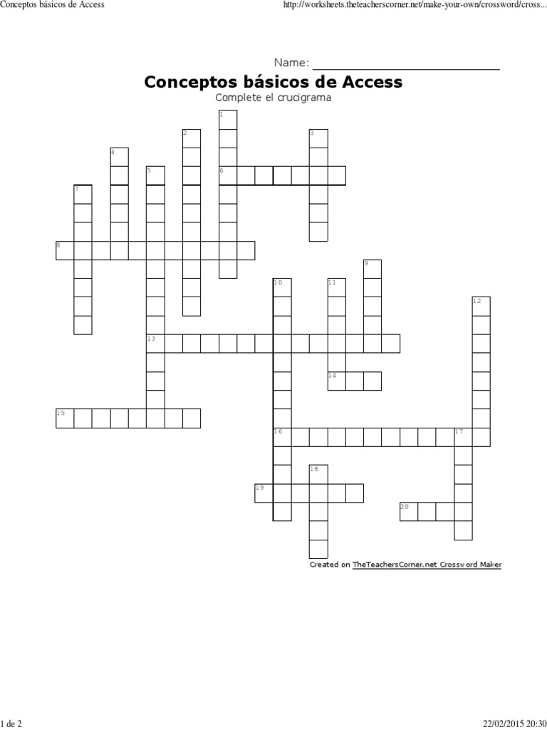Crucigrama Conceptos Básicos de Access | PDF | Bases de datos | Datos de computadora