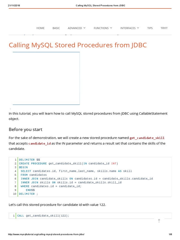 Calling Mysql Stored Procedures From Jdbc Pdf Subroutine Computer Programming
