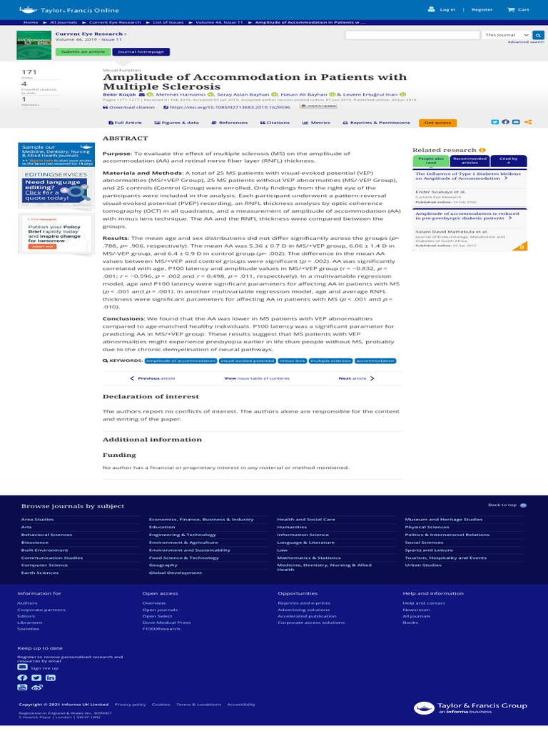 Kucuk 2019. Current Eye Research. Amplitude of Accomodaton in Patiens ...