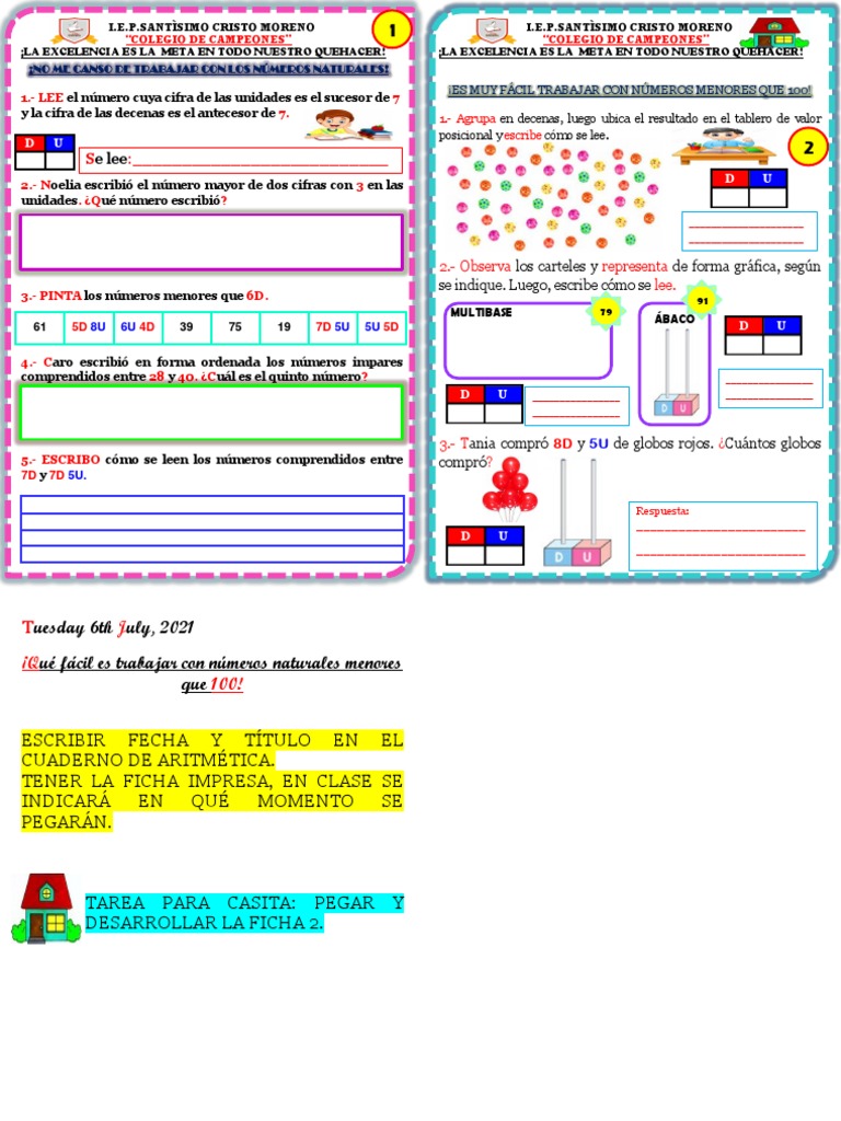 Actividades con Números Menores que 100 | PDF | Matemáticas