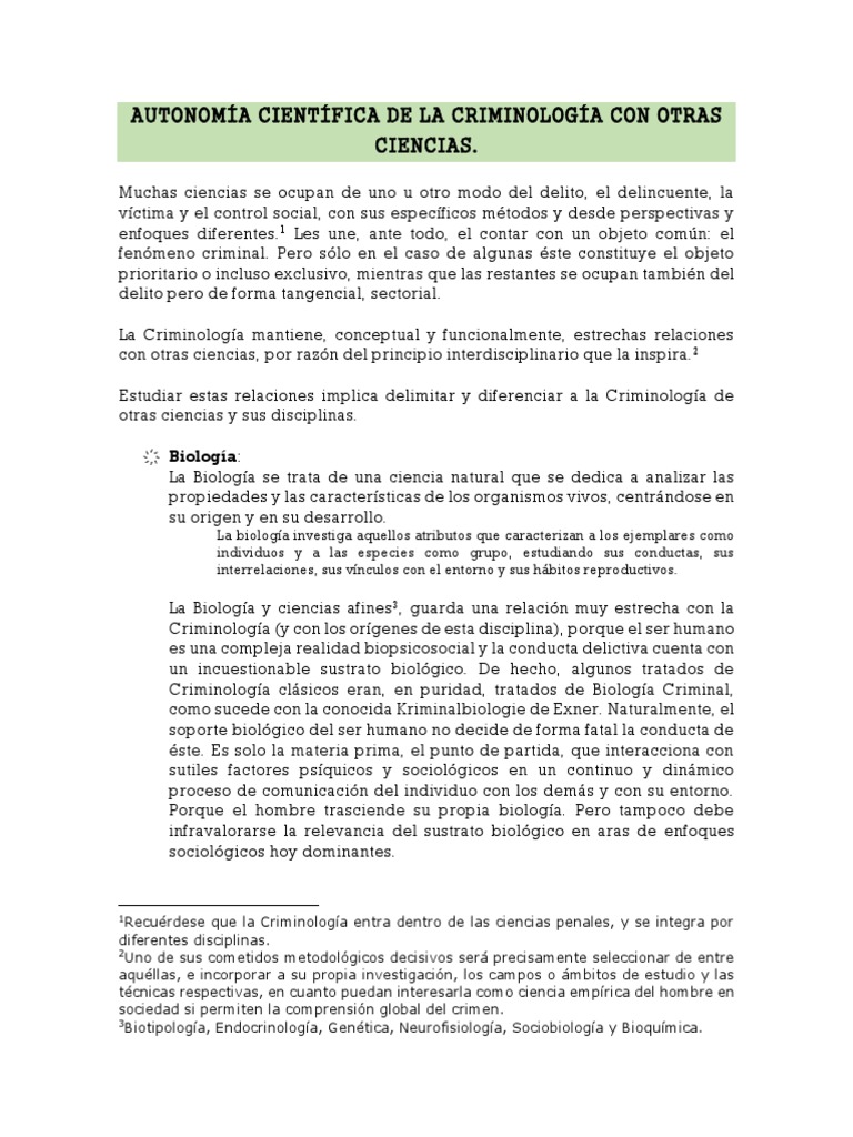 Autonomía Científica de La Criminología Con Otras Ciencias | PDF ...