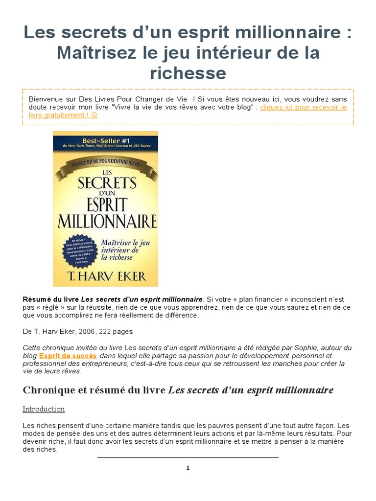 Les Secrets D'un Esprit Millionnaire | PDF | Peur | Pauvreté