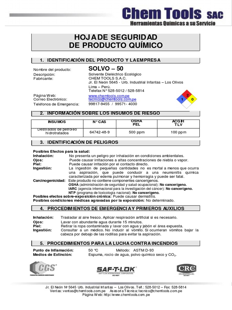 HS Solvo-50 | PDF | Agua | Administración de Seguridad y Salud Ocupacional