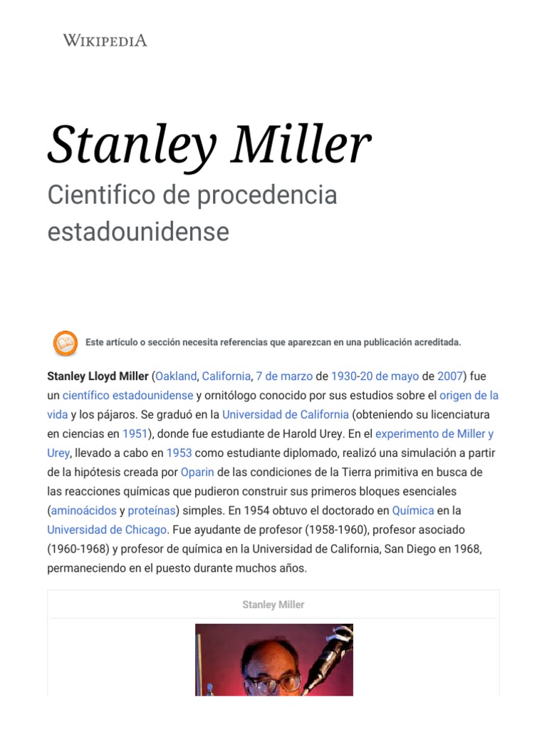 Stanley Miller - Wikipedia, La Enciclopedia Libre | PDF | Química ...