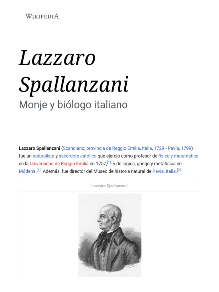 Lazzaro Spallanzani - Wikipedia, La Enciclopedia Libre | PDF | Biología ...