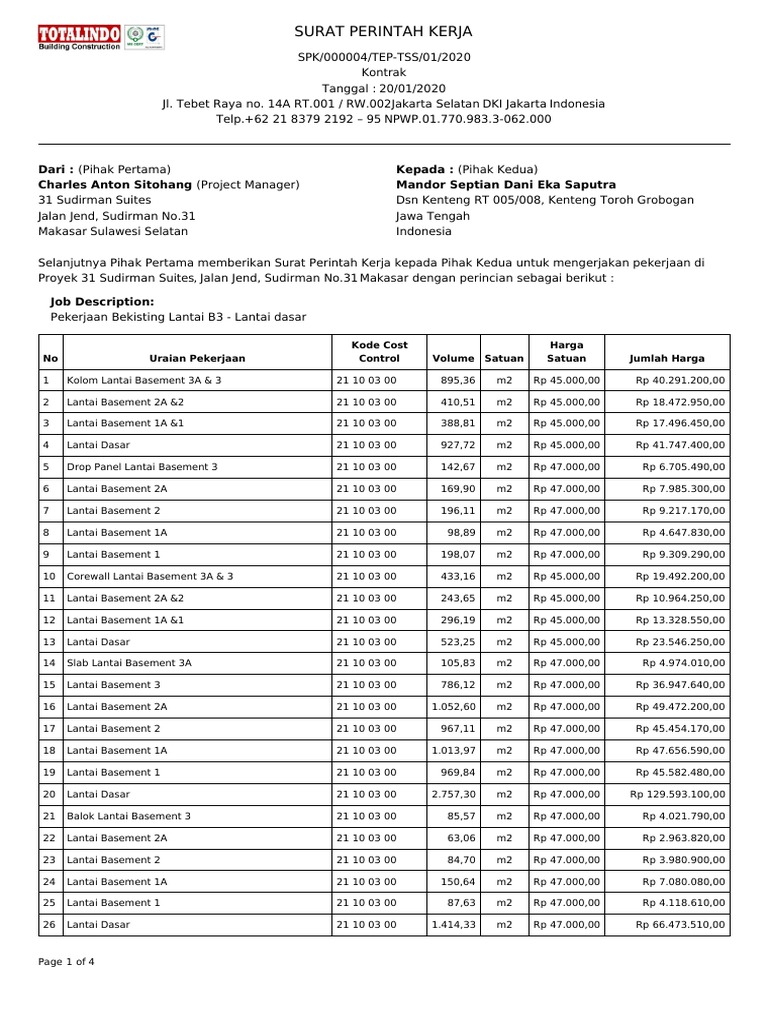 SPK Opname Mandor | PDF