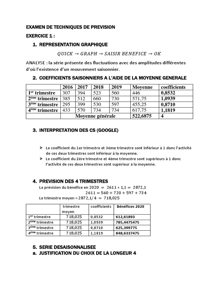 Examen de Techniques de Prevision-1 | PDF | Prévision économique | Loi normale
