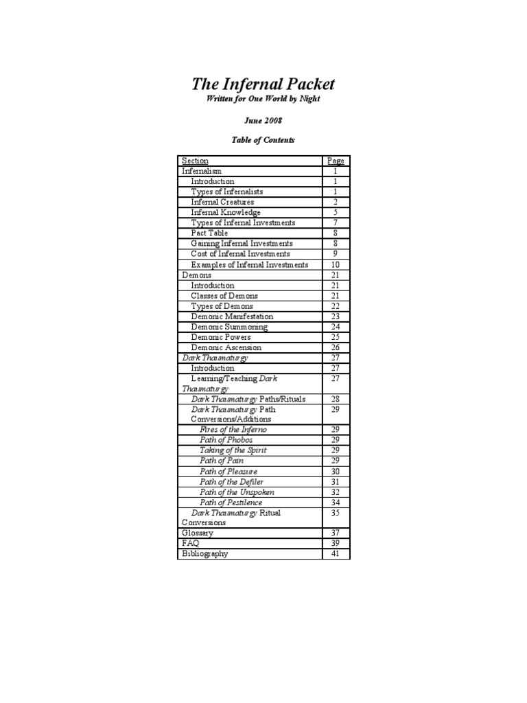 The Infernal Packet: Written For One World by Night June 2008 | PDF ...