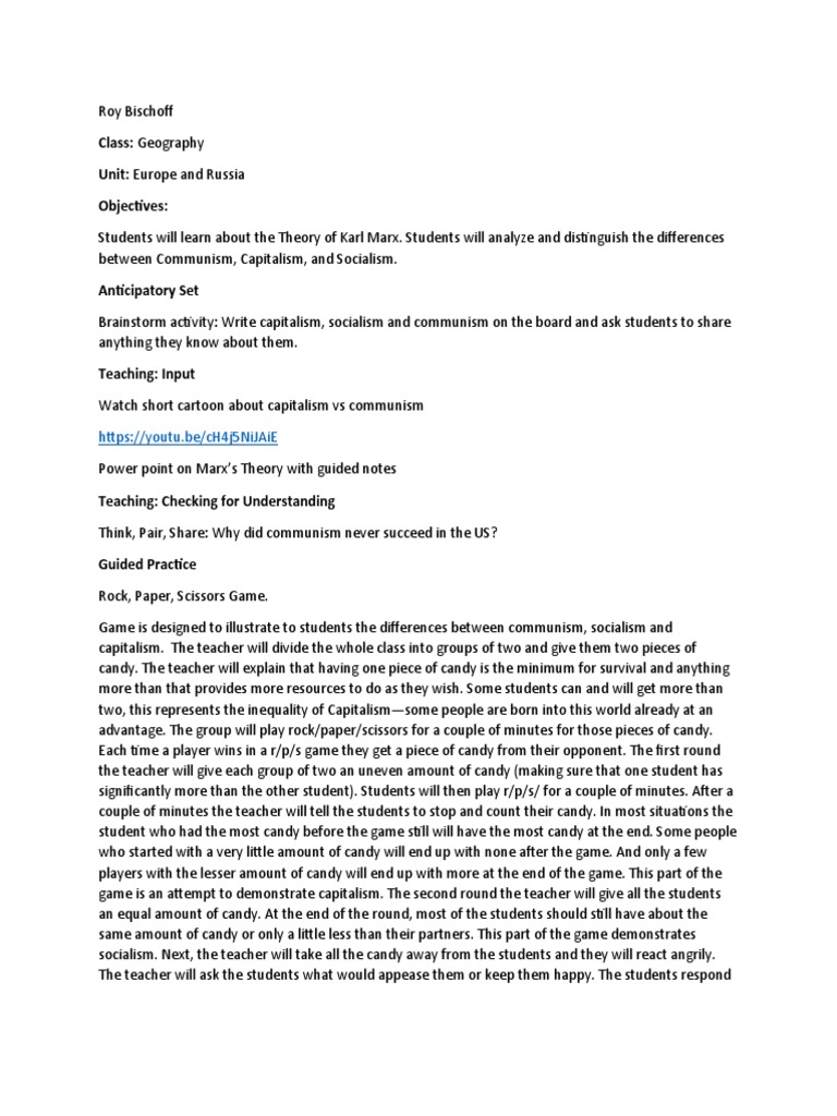 Communism Lesson Plan | PDF | Capitalism | Communism