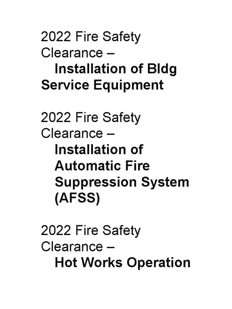 2022 Fire Safety Clearance - : Installation of BLDG Service Equipment | PDF