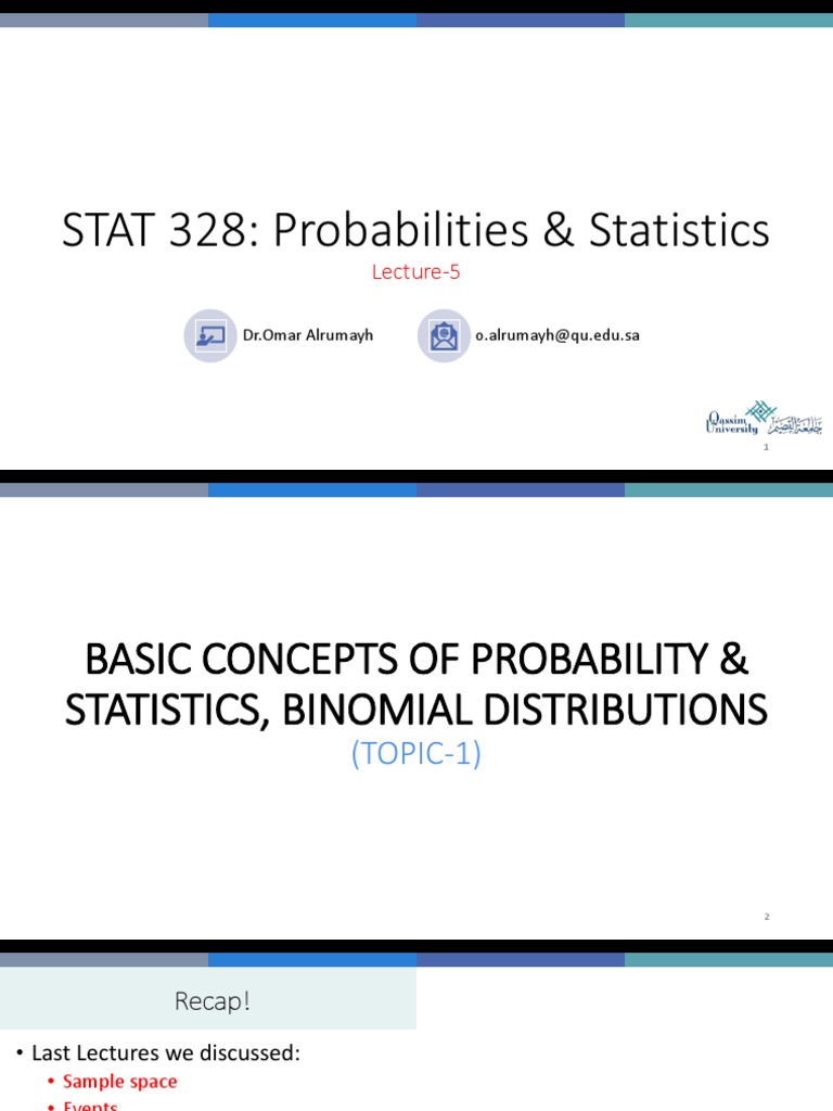 STAT 328: Probabilities & Statistics: Lecture-5 | PDF | Probability ...
