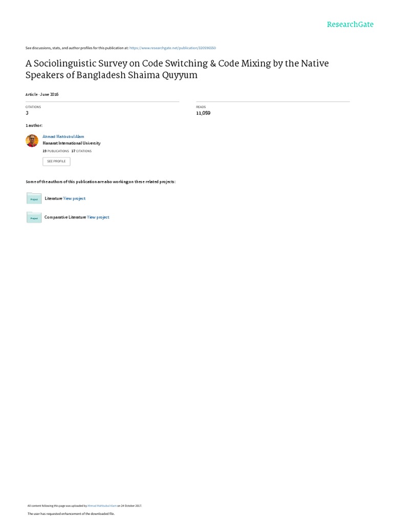 A Sociolinguistic Survey On Code Switching & Code Mixing by The Native ...