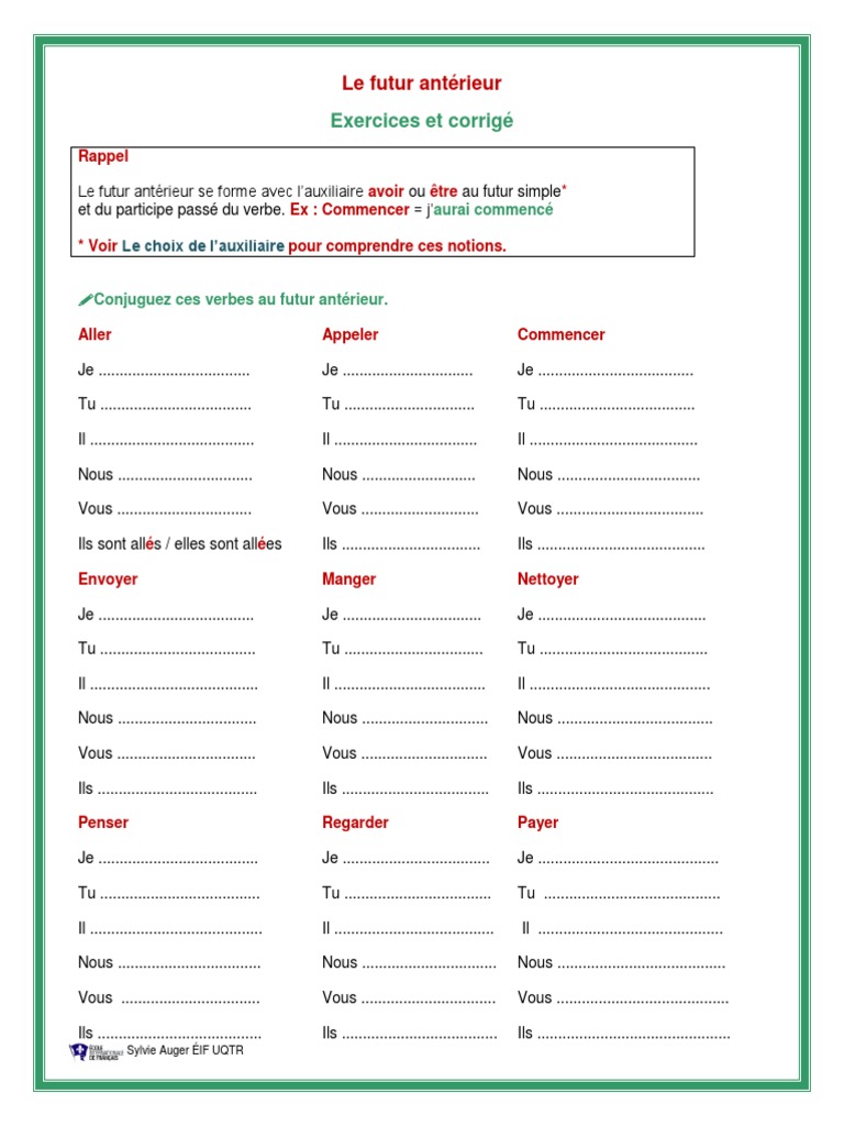 Le Futur Anterieur Exercices Et Corrige | PDF | Échecs | Jeux et activités
