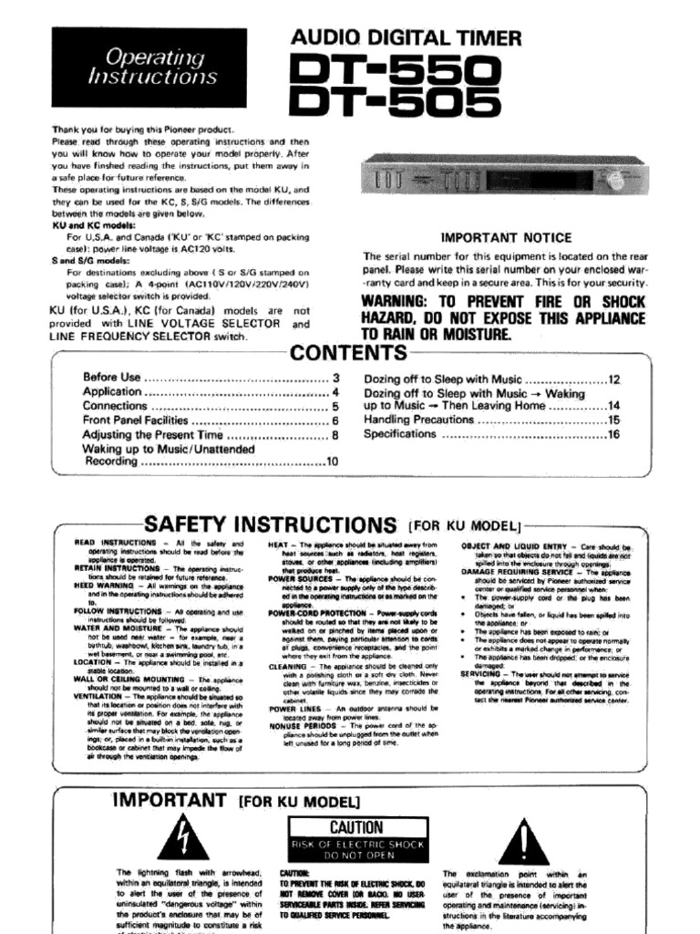 Pioneer DT 550 Owners Manual | PDF