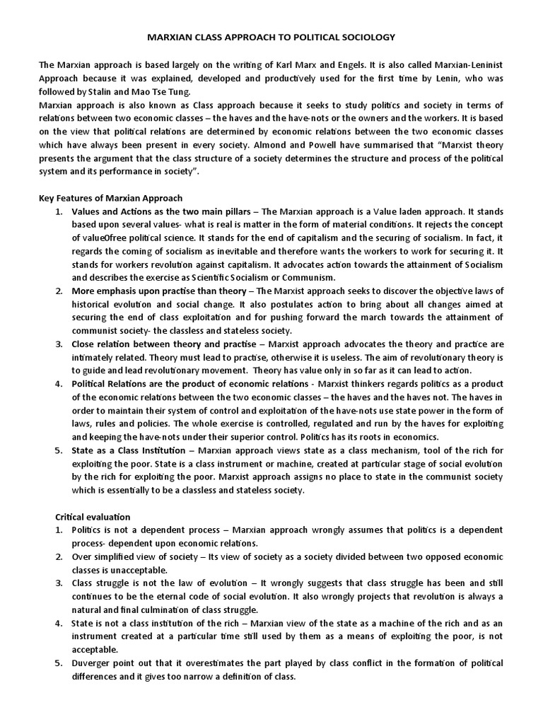 Marxian Class Approach To Political Sociology | PDF | Marxism | Communism