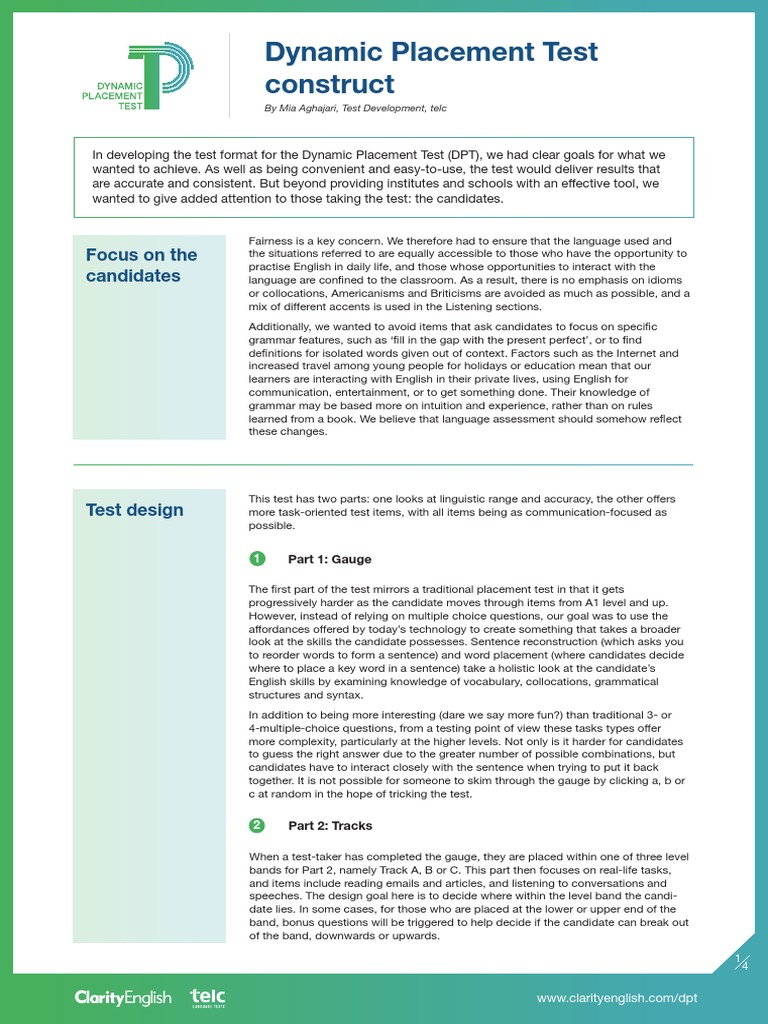 Dynamic Placement Test Construct Focus On The Candidates Pdf Human