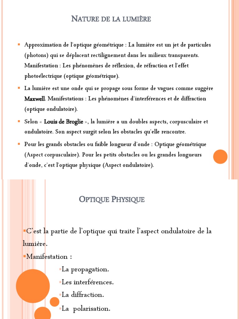 Nature et Propriétés de la Lumière | PDF | Optique | Lumière