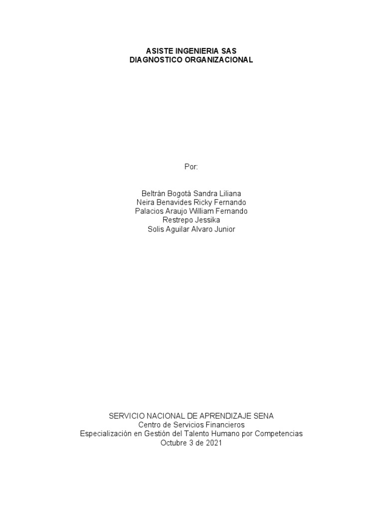 Informe Asiste Ingenieria Sas 03102021 | PDF | Gestión de recursos humanos | Gestión del talento