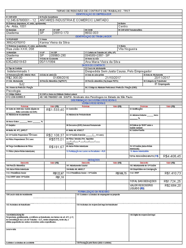 Termo de Homologação de Rescisão de Contrato de Trabalho - TRCT | PDF ...