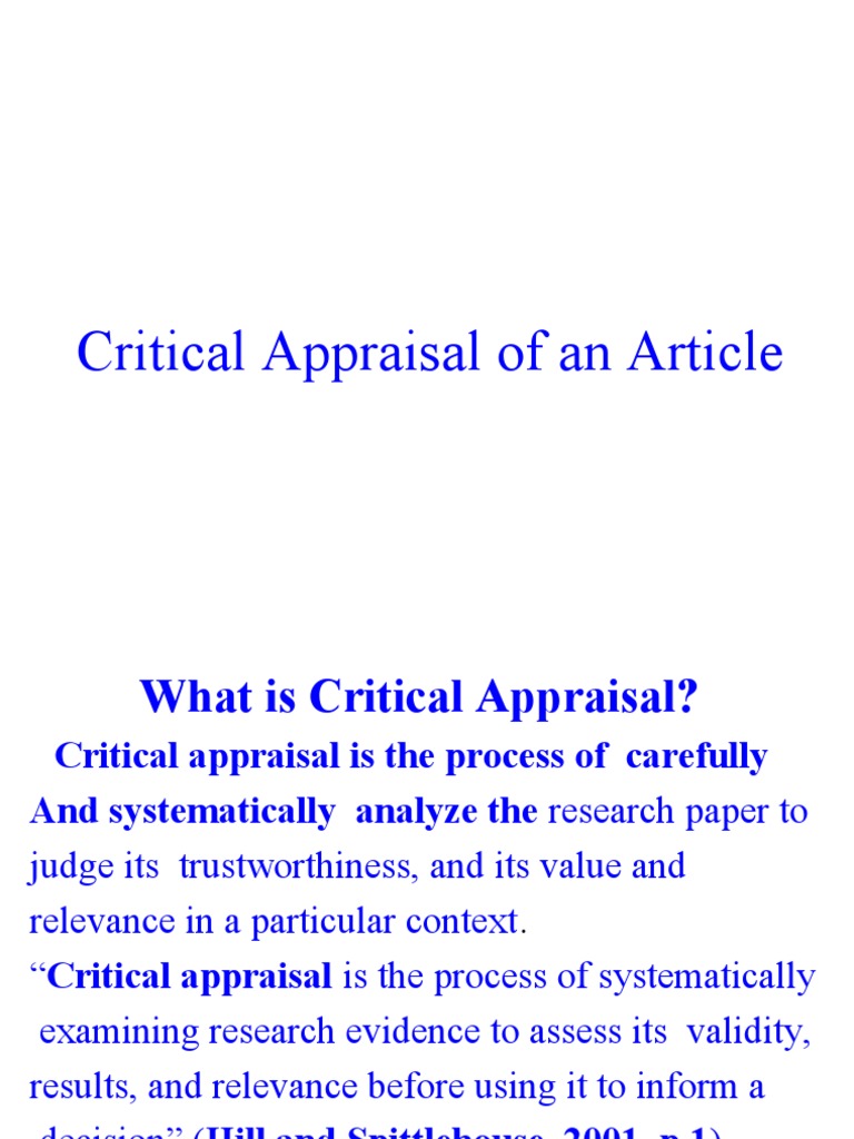 8-Critical Appraisal of An Article | PDF | Performance Appraisal | Science