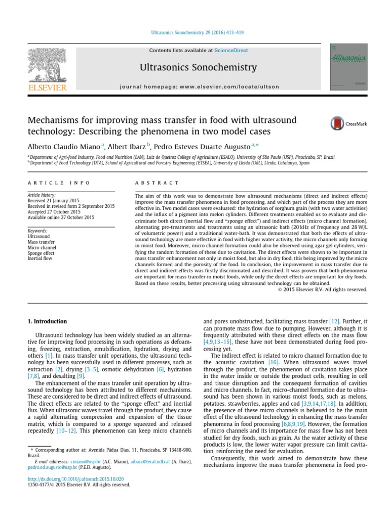 Mechanisms For Improving Mass Transfer in Food With Ultrasound | PDF ...
