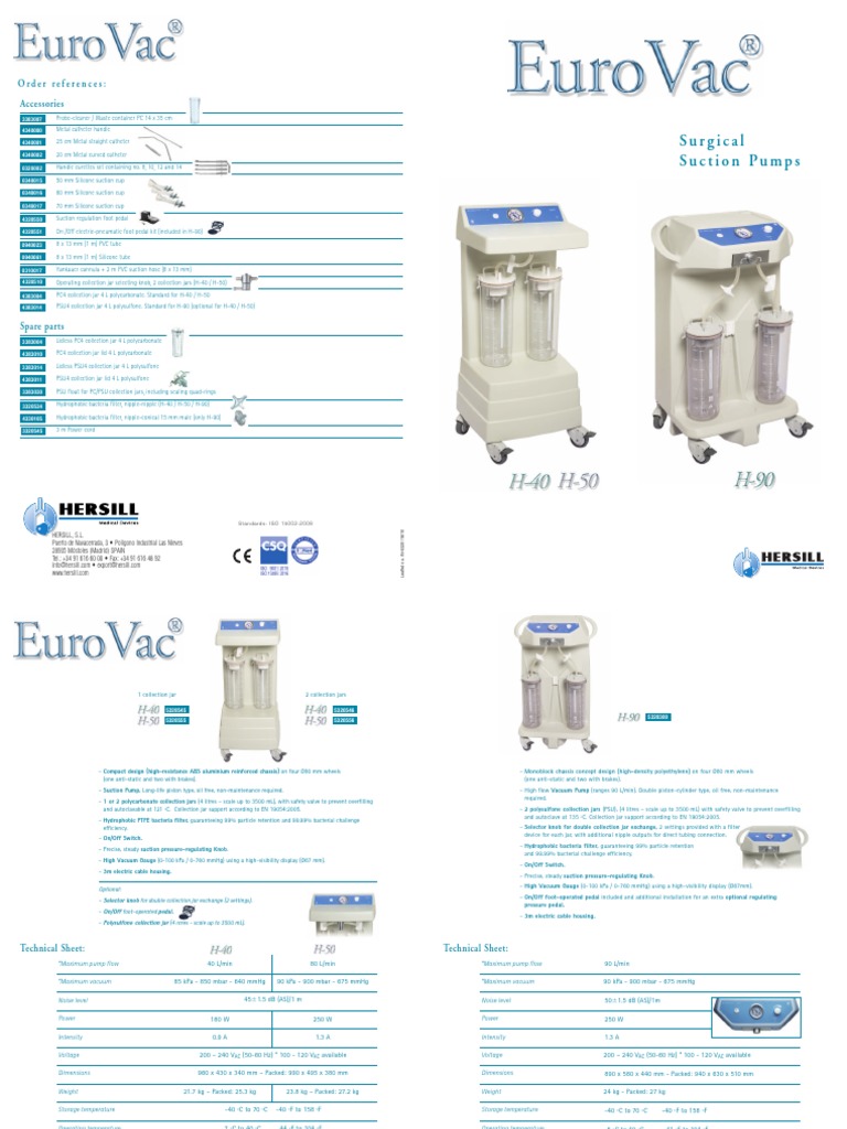 EUROVAC H 40 H 50 H 90 Surgical Suction Pumps Brochure en | PDF ...