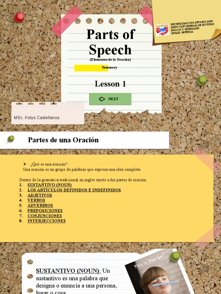 Parts of Speech. Lesson 1 | PDF | Sustantivo | Oración (Lingüística)