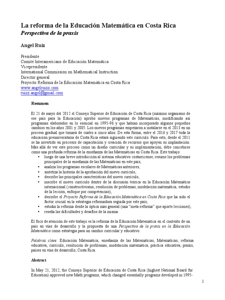 La Reforma de La Educación Matemática en Costa Rica | Descargar gratis ...