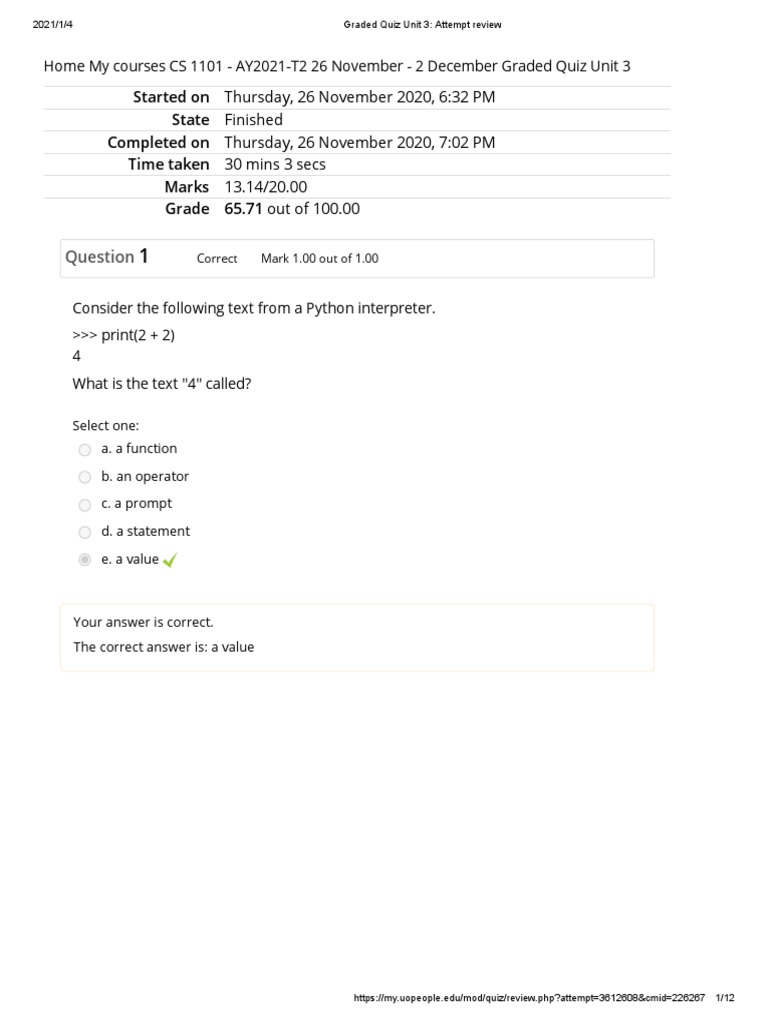 Graded Quiz Unit 3 Attempt Review8 Pdf Parameter Computer Programming Computing