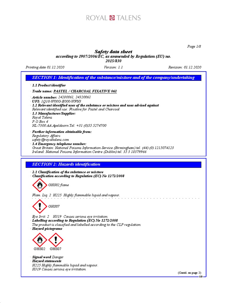Safety Data Sheet: SECTION 1: Identification of The Substance/mixture ...