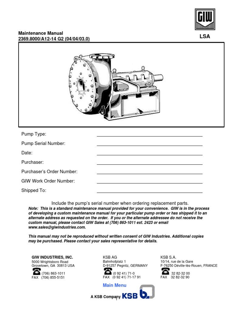 Manual Giw Lsa | PDF | Bearing (Mechanical) | Pump