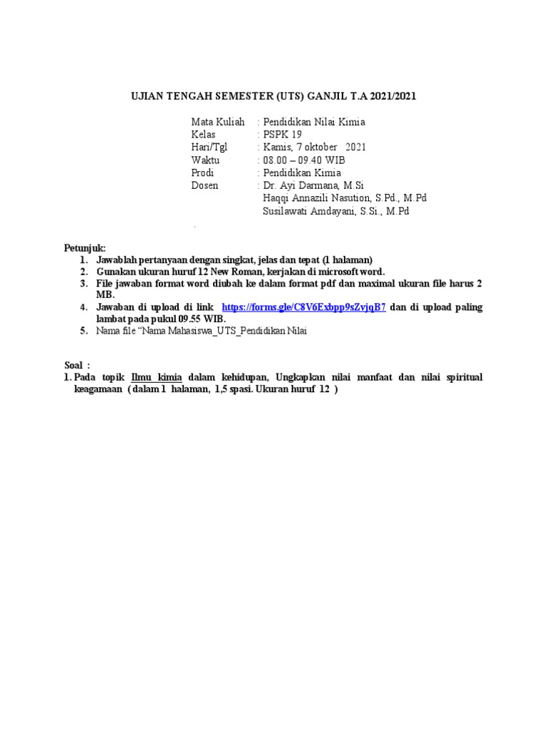 UTS MK Pendidikan Nilai 2021 | PDF | Kesehatan Holistik | Sains & Matematika