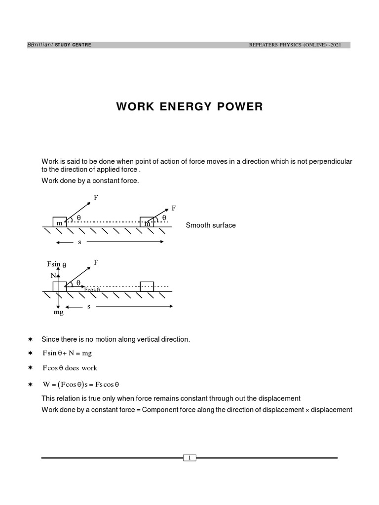 Work Energy and Power | PDF | Collision | Force