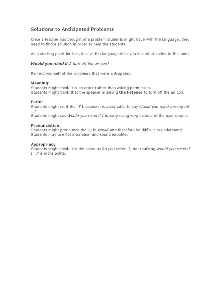 Solutions To Anticipated Problems | PDF