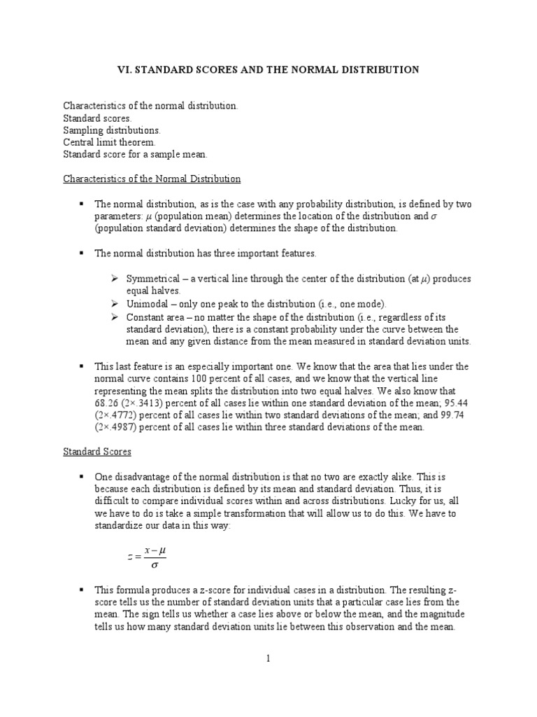 Vi. Standard Scores and The Normal Distribution | Download Free PDF ...