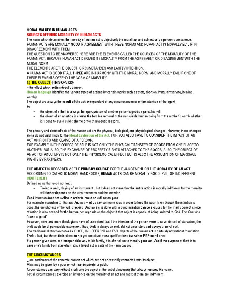 Sources Defining Morality of Human Acts | PDF | Morality | Evil
