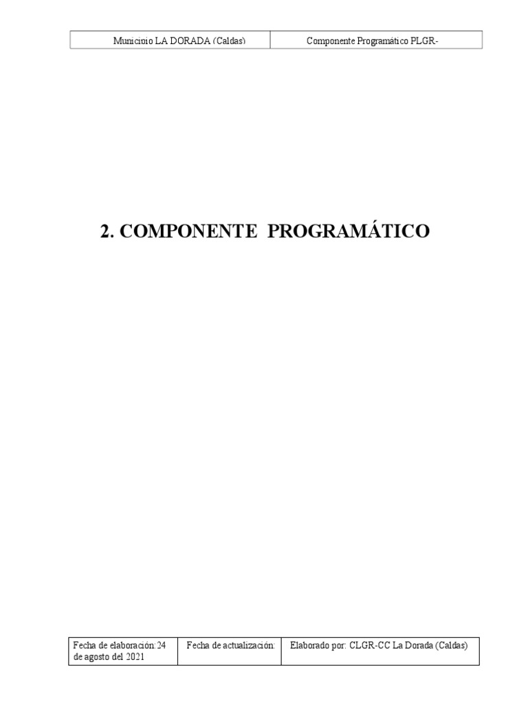 (La Dorada) Formularios Componente Programático PLGR-CC | PDF | Planificación | Inundar