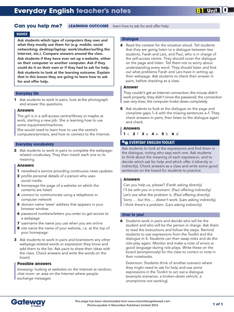 B1 UNIT 10 Everyday English Teacher's Notes | PDF | World Wide Web ...
