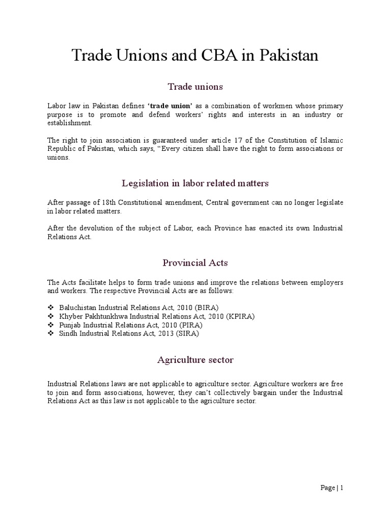 9A. Trade Unions and CBA in Pakistan | PDF | Strike Action | Collective Bargaining