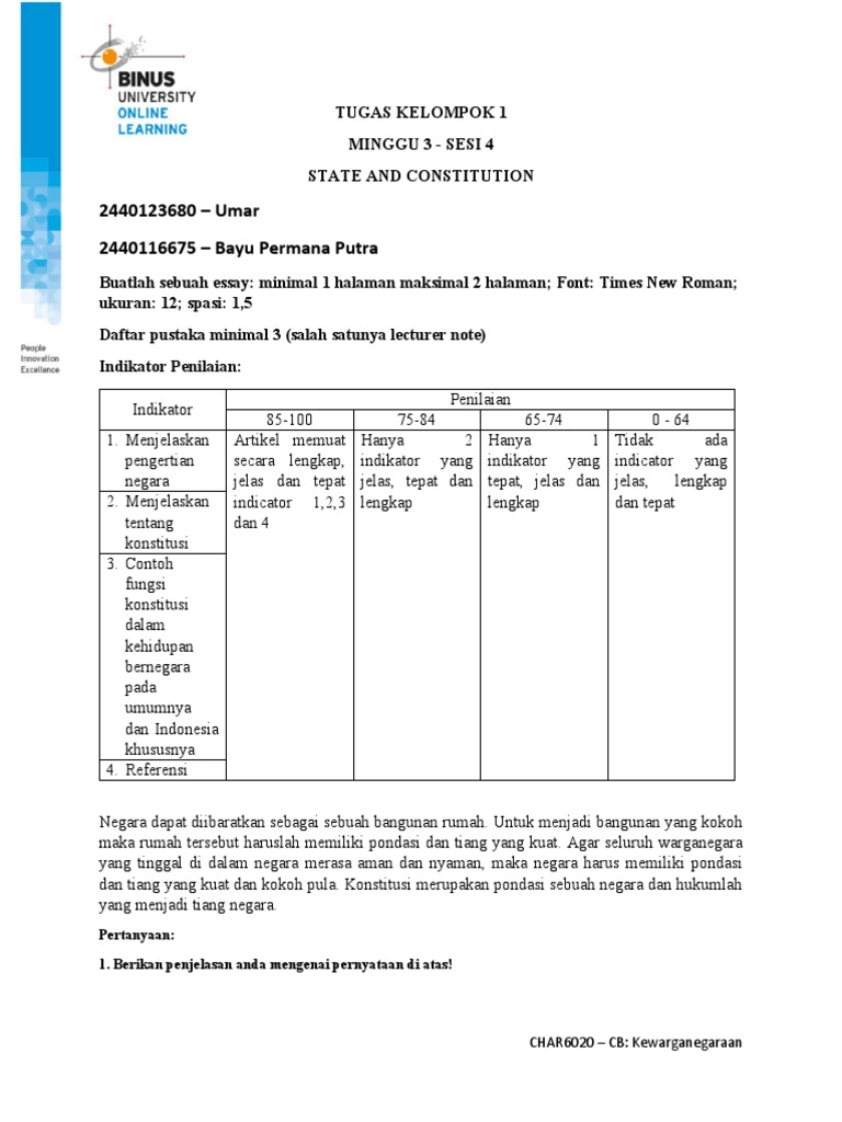 Umar 2440116675 - Bayu Permana Putra: Tugas Kelompok 1 Minggu 3 - Sesi 4 State and Constitution ...