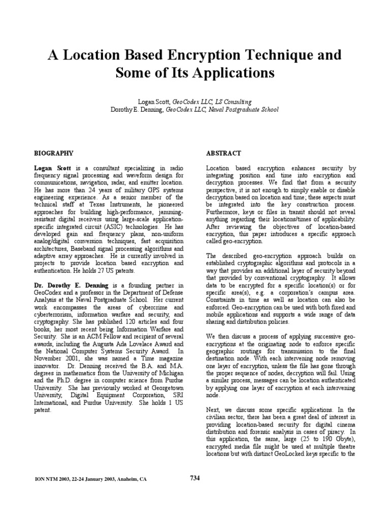 A Location Based Encryption Technique and Some of Its Applications ...