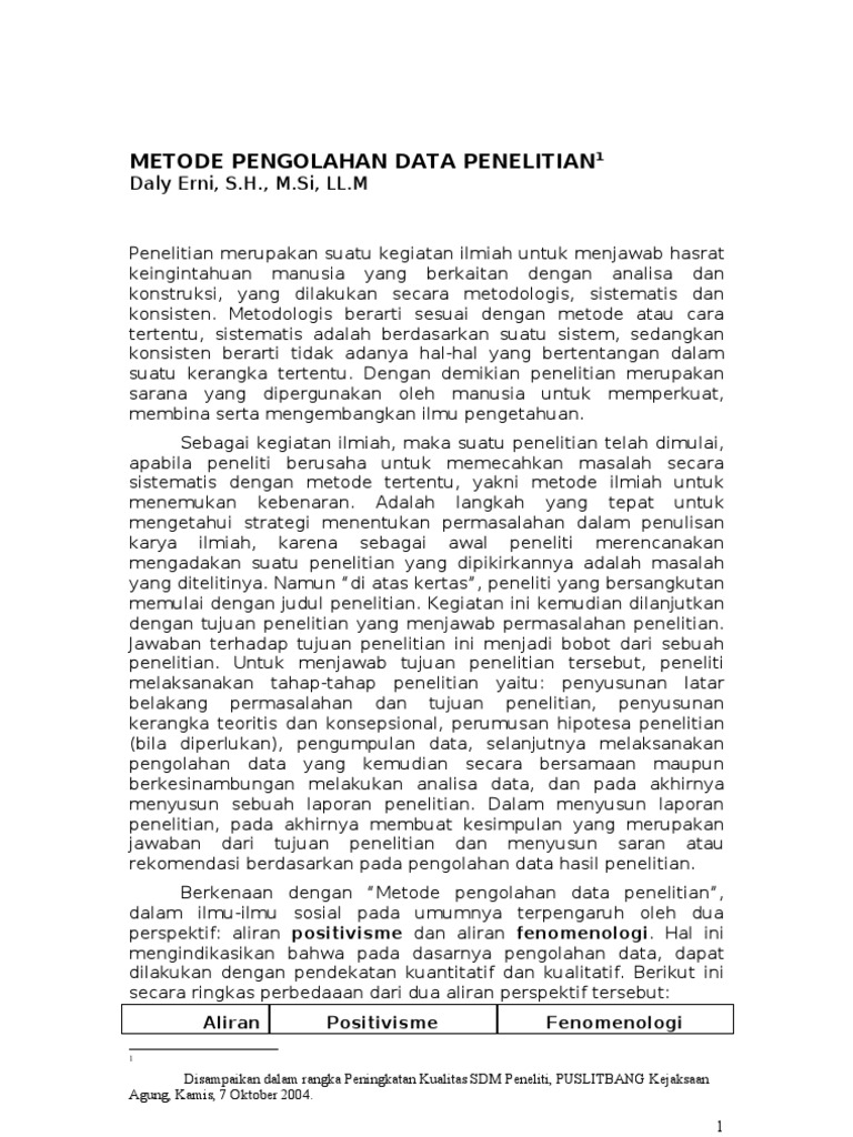 Metode Pengolahan Data Penelitian | PDF