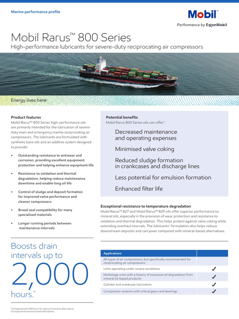 Mobil Rarus 800 Series Factsheet | PDF | Lubricant | Materials