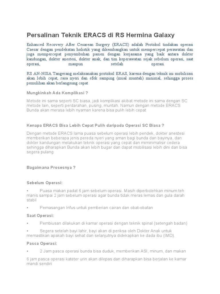 Protokol ERACS untuk Persalinan SC | PDF