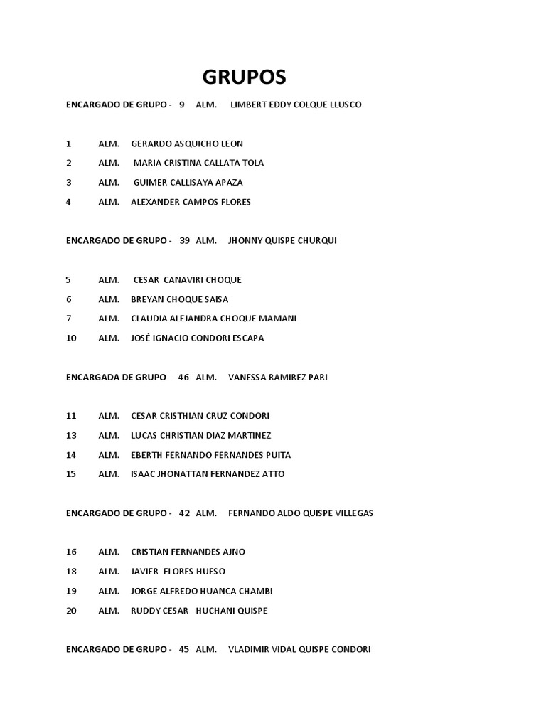 Grupos de Limpieza | PDF