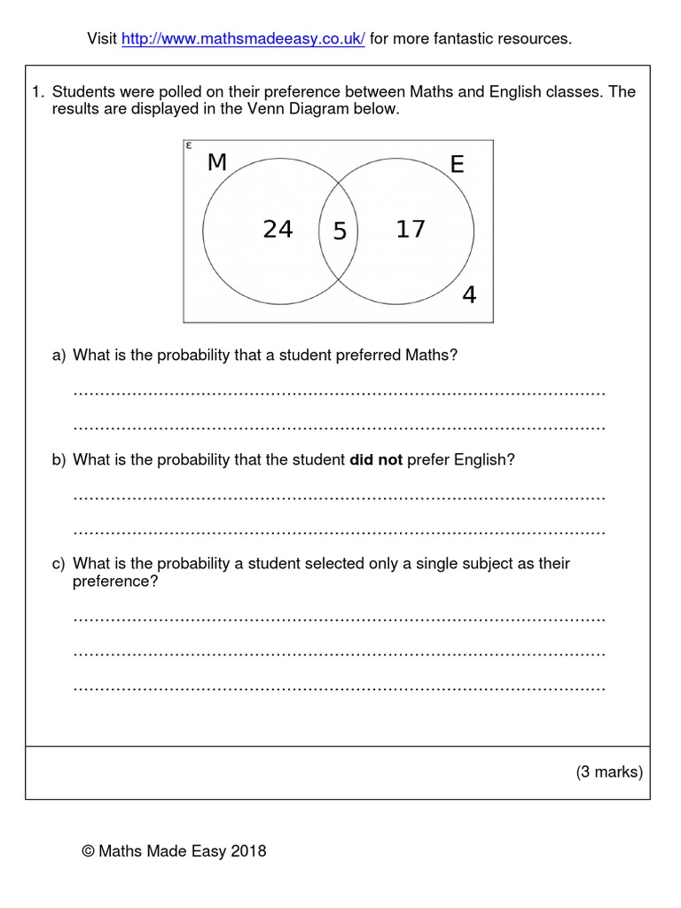 Sets Venn Diagrams Probability Questions | PDF | Mathematical Concepts ...