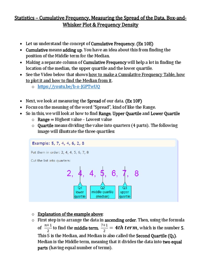 G9 - Statistics - Cumulative Frequency Measuring The Spread Box Plot Freq Density | PDF ...