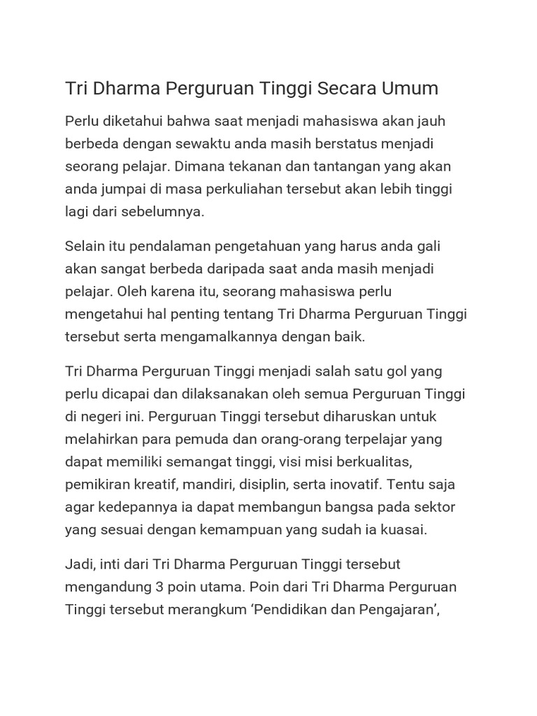 Memahami Tri Dharma Perguruan Tinggi | PDF