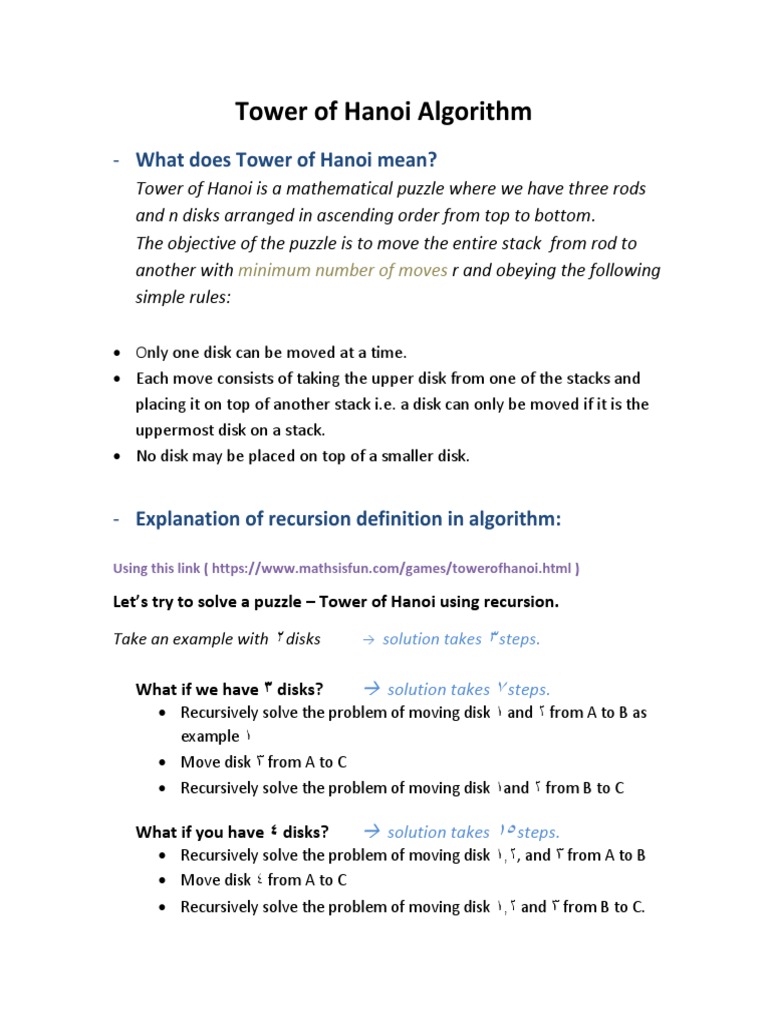 Tower Of Hanoi Algorithm Pdf Mathematical Logic Computer Science 7274