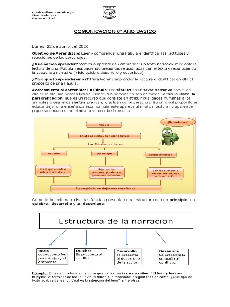 Comprensión de Fábulas para 6° Básico | PDF | Fábula | Aprendizaje